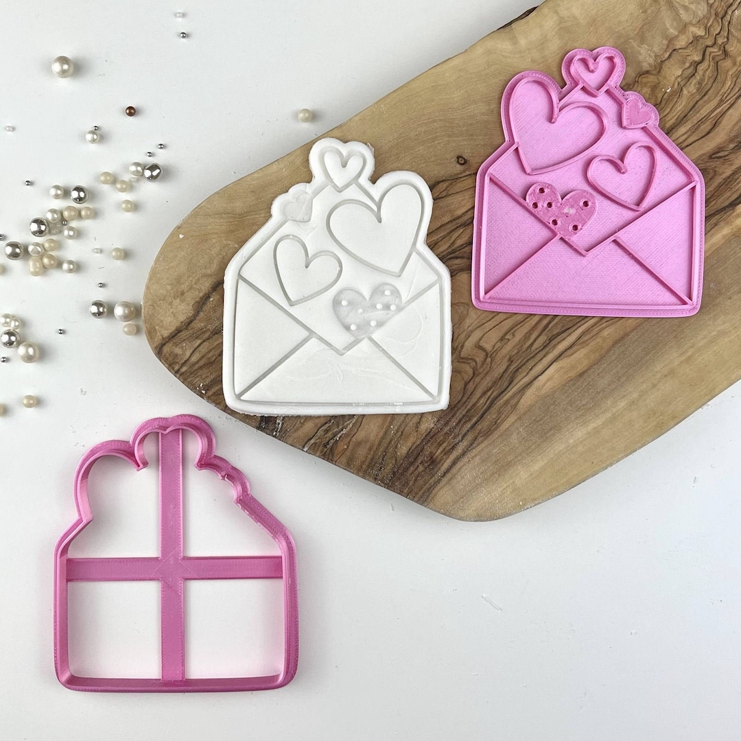 Envelope of Hearts Cookie Cutter and Stamp, Valentines Cookie Cutter ...