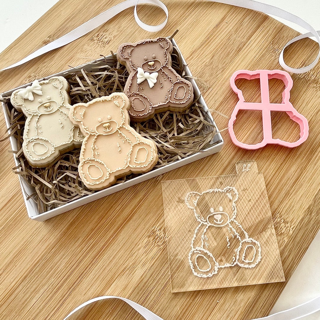 Fluffy Sitting Teddy Bear Cookie Cutter and Embosser, Baby Shower ...
