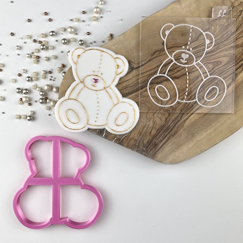Sitting Teddy Bear Cookie Cutter and Embosser Baby Shower | Etsy