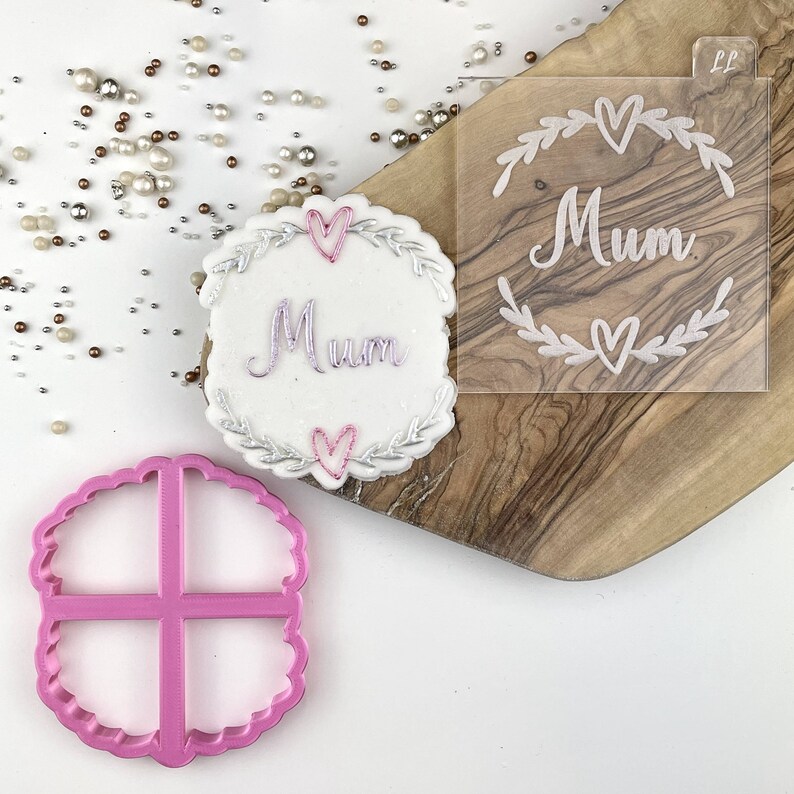 Mum With Heart and Vine Border Cookie Cutter and Embosser, Happy Mother ...