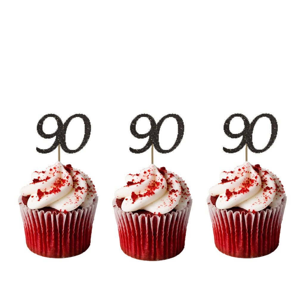 Number 90 Birthday Cupcake Toppers Pack of 10 Glittery - Etsy