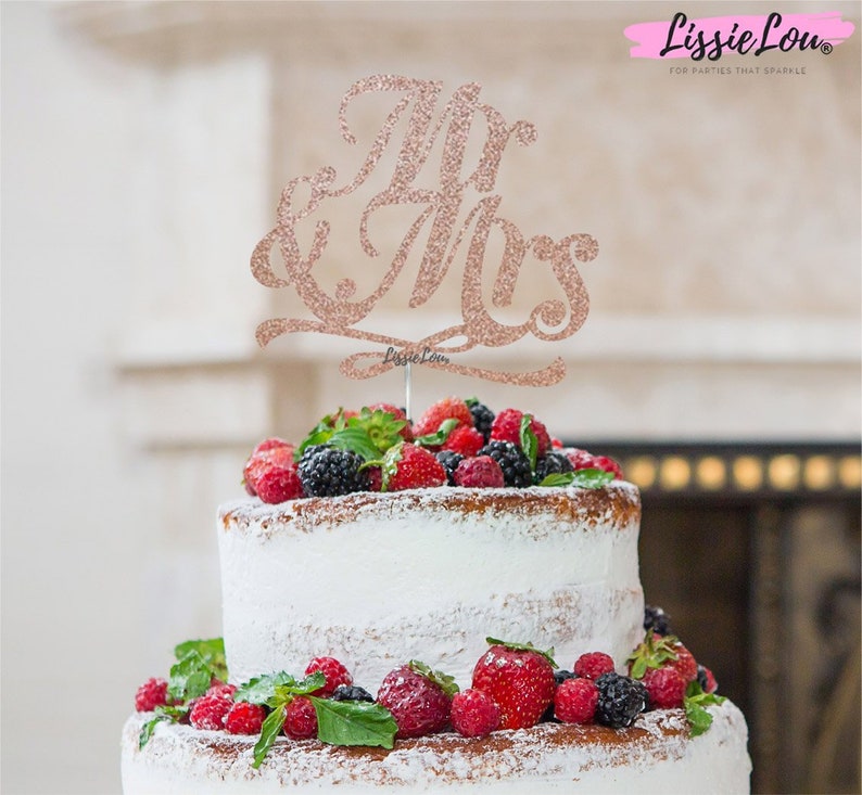 Mr and Mrs Swirly Cake Topper Glitter Card - Etsy