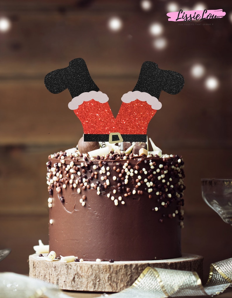 Santas Legs Fun Christmas Cake Topper Glitter Card - Etsy