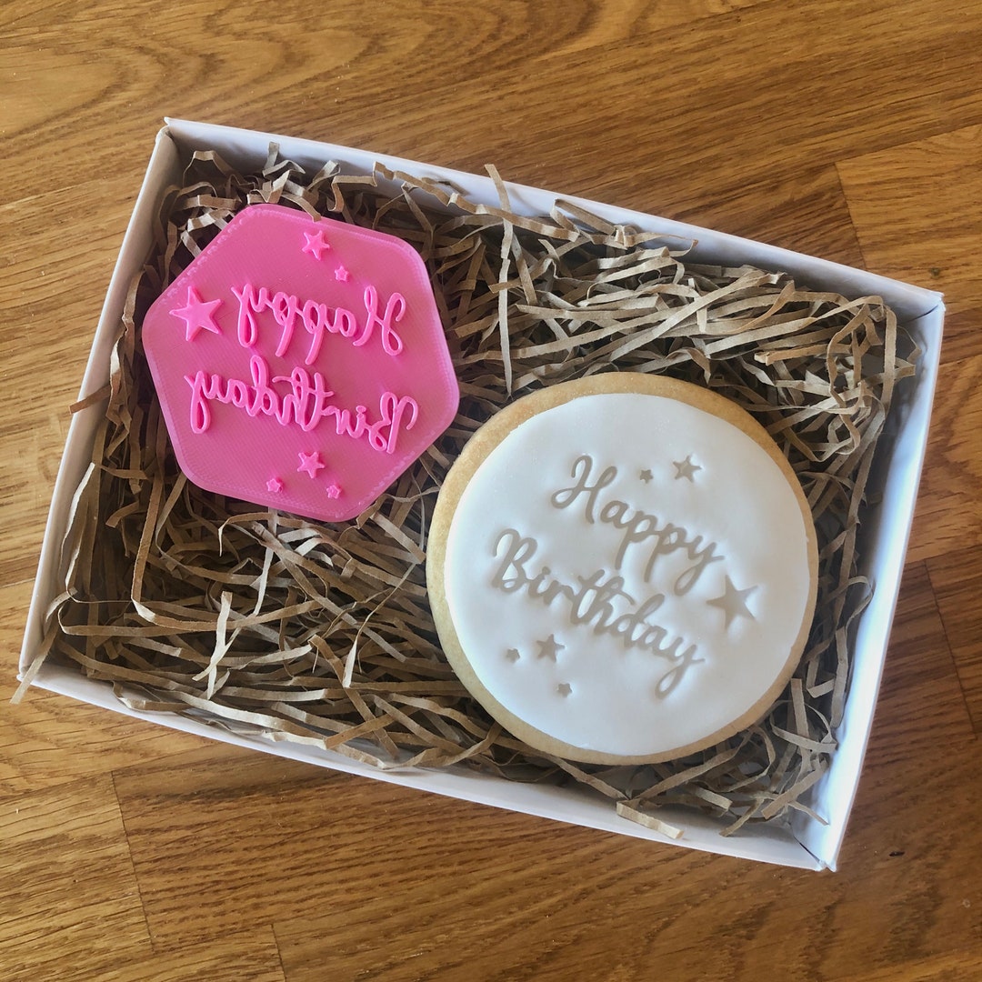 Happy Birthday With Stars Cookie Stamp, Fondant Stamp, Fondant Cookie ...