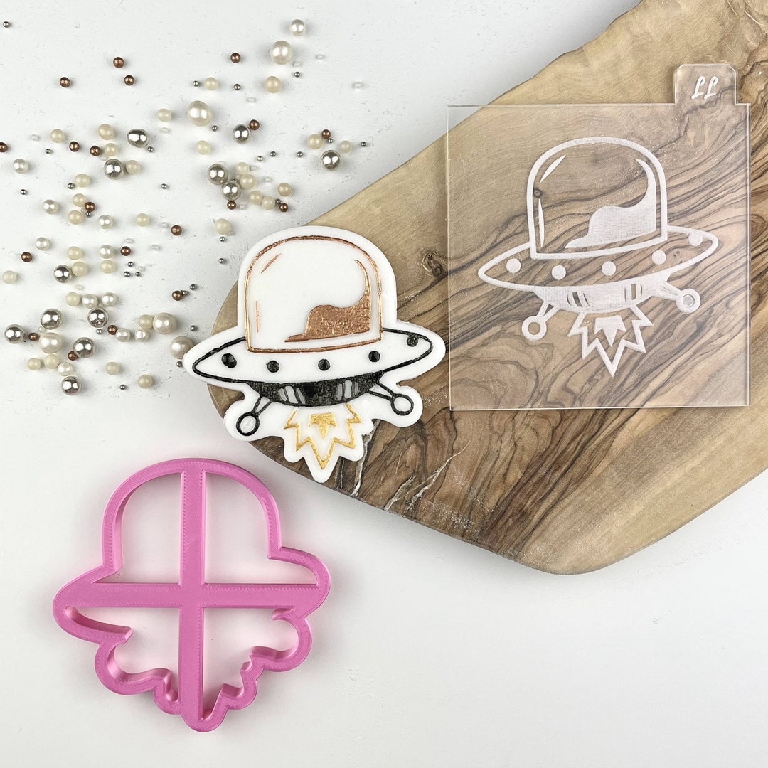 UFO Cookie Cutter and Embosser, Space Cookie Cutter, Fondant Embosser ...