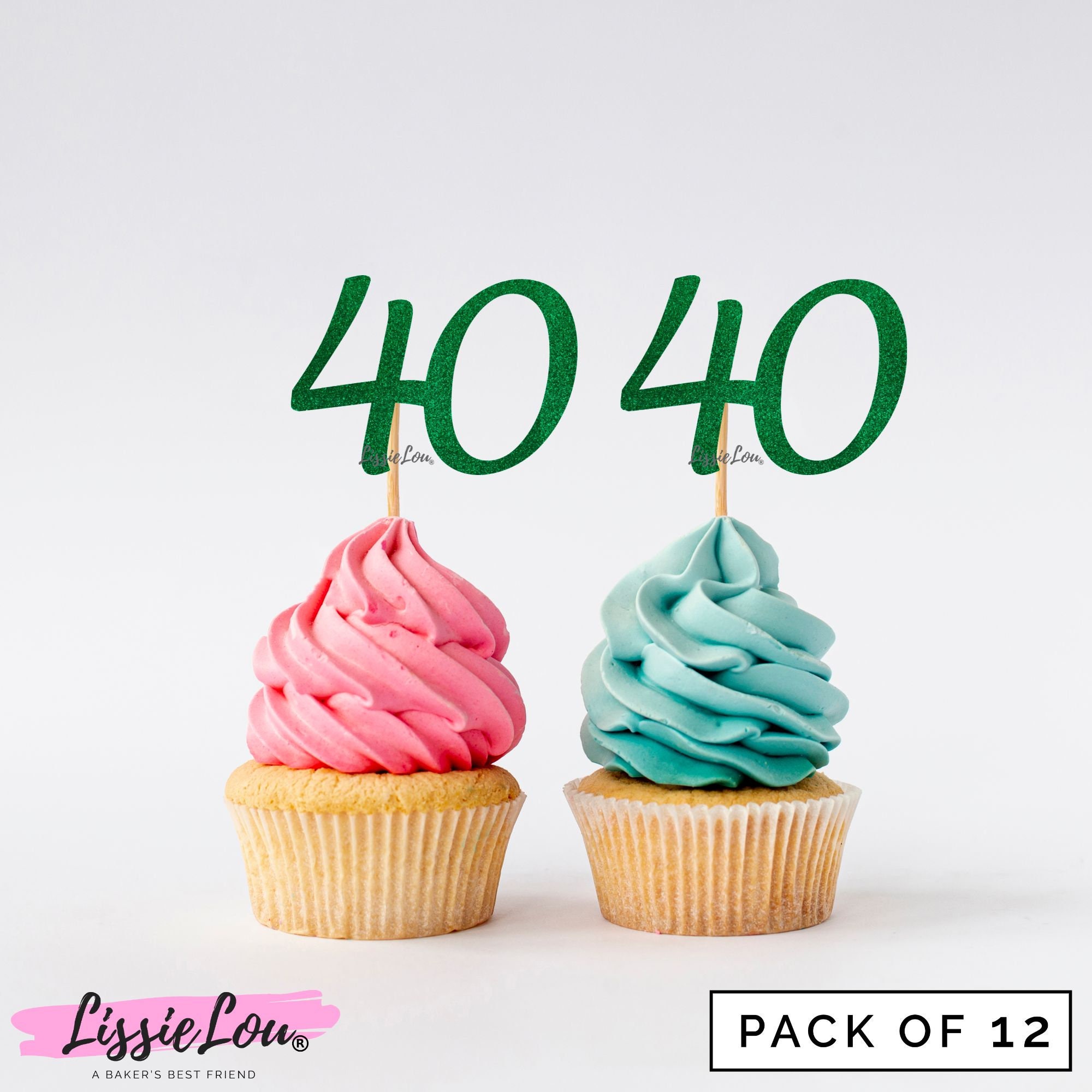 Number 40 Cupcake Toppers Pack of 12 in Pretty Glitter Card | Etsy