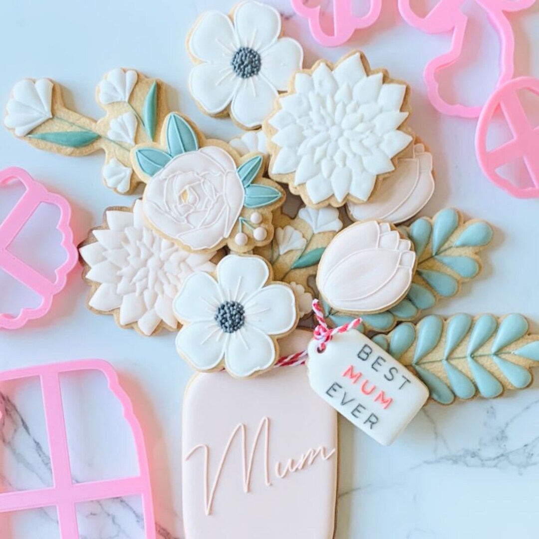 Jar and Flowers Set Cookie Cutter and Embosser, Happy Mother's Day, Mum ...