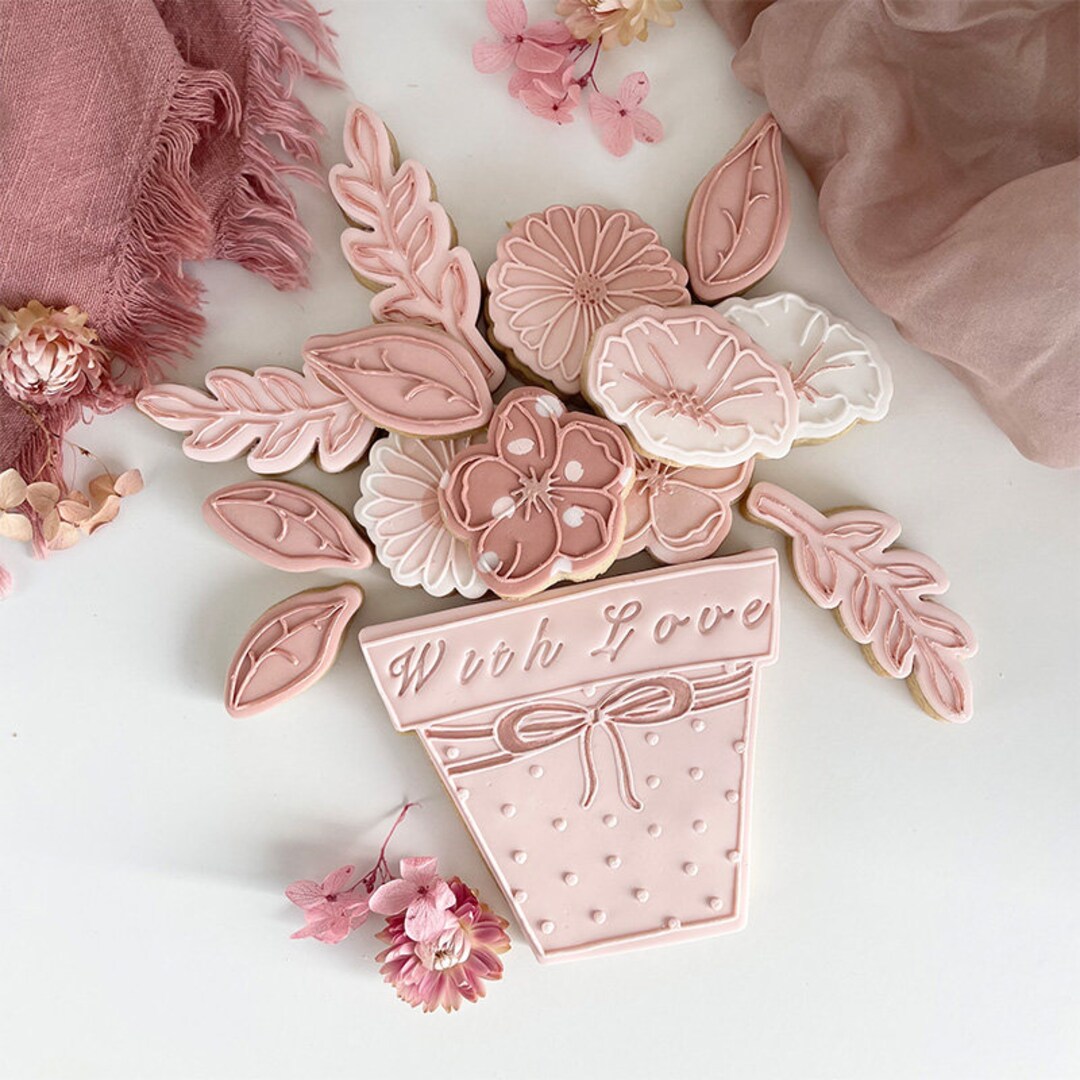 Plant Pot Flower Set Cookie Cutter and Embosser, Flower Embosser ...