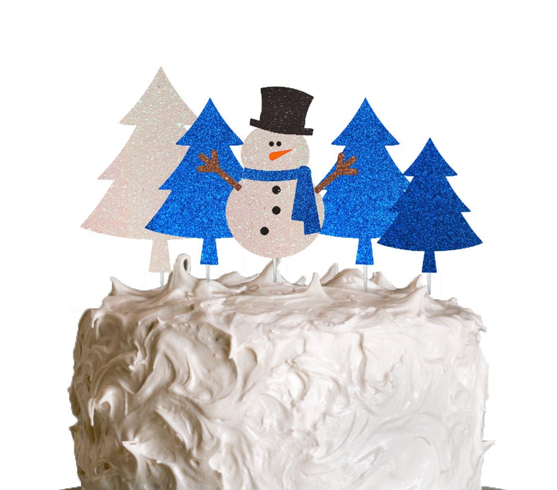 Snowman Winter Christmas Scene Cake Topper Xmas Cake Topper - Etsy