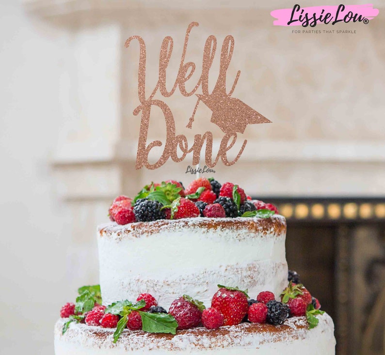 Well Done With Grad Hat Cake Topper Glitter Card - Etsy