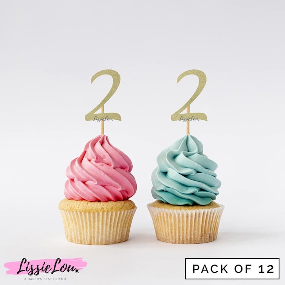Number 2 Cupcake Toppers Pack of 12 in Pretty Glitter Card - Etsy