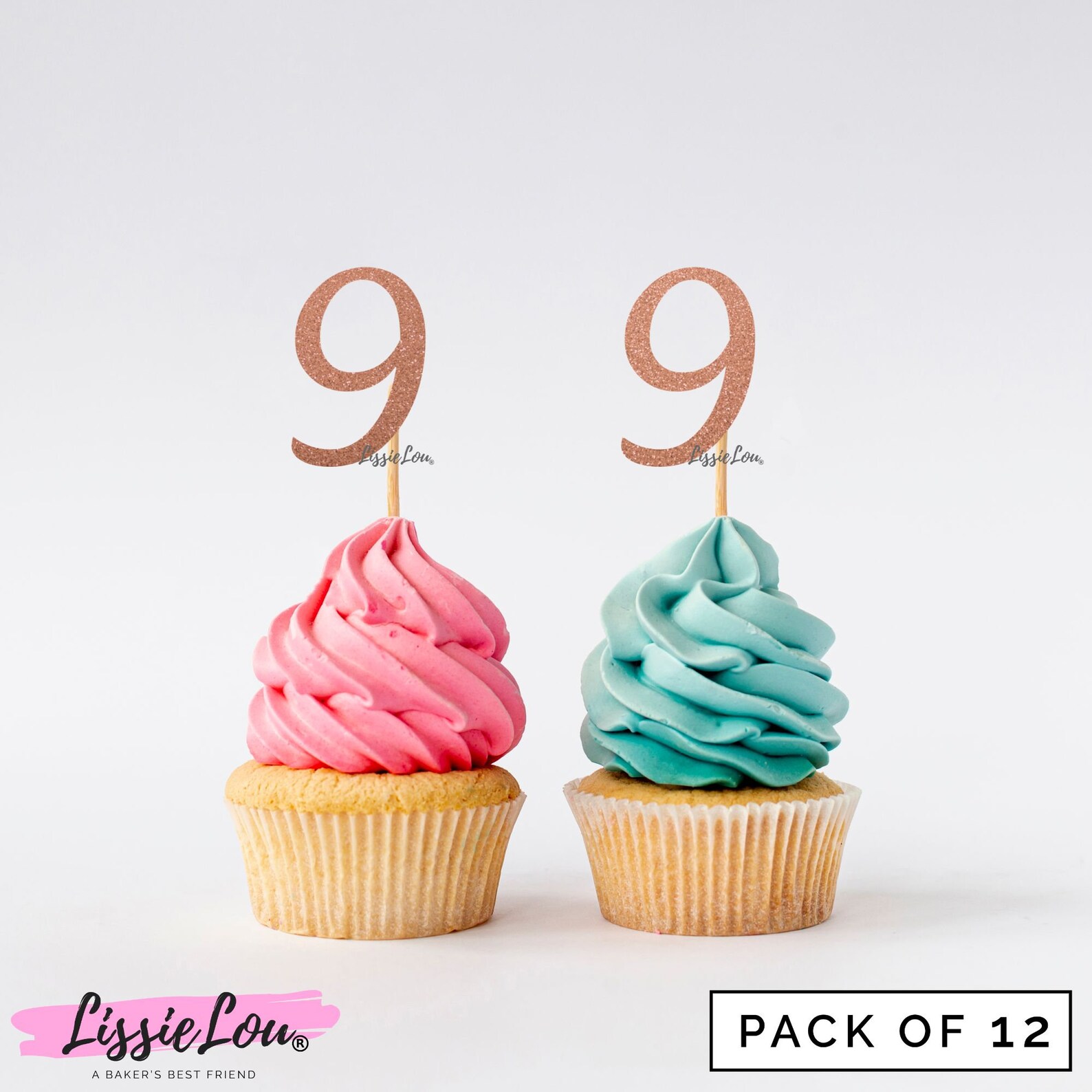 Number 9 Cupcake Toppers Pack of 12 in Pretty Glitter Card - Etsy
