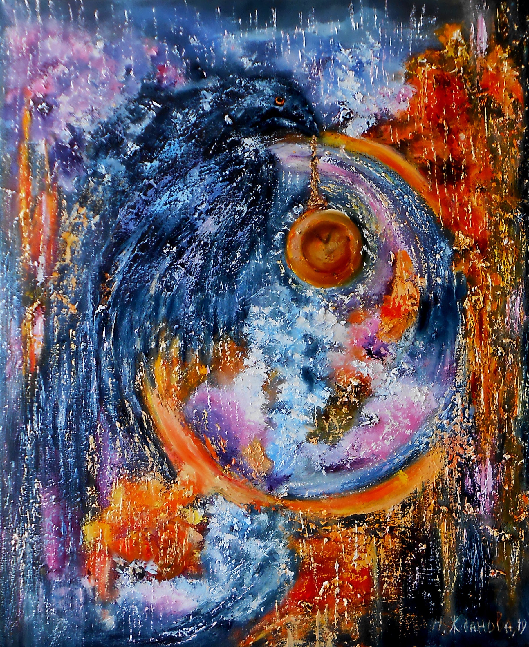 Raven bird art abstract Raven oil painting canvas wall art | Etsy