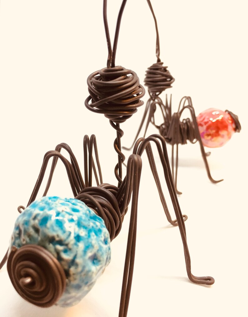 Blue Ant on Wire and Ceramic. Wire Bug. Barcelona Ornament. | Etsy