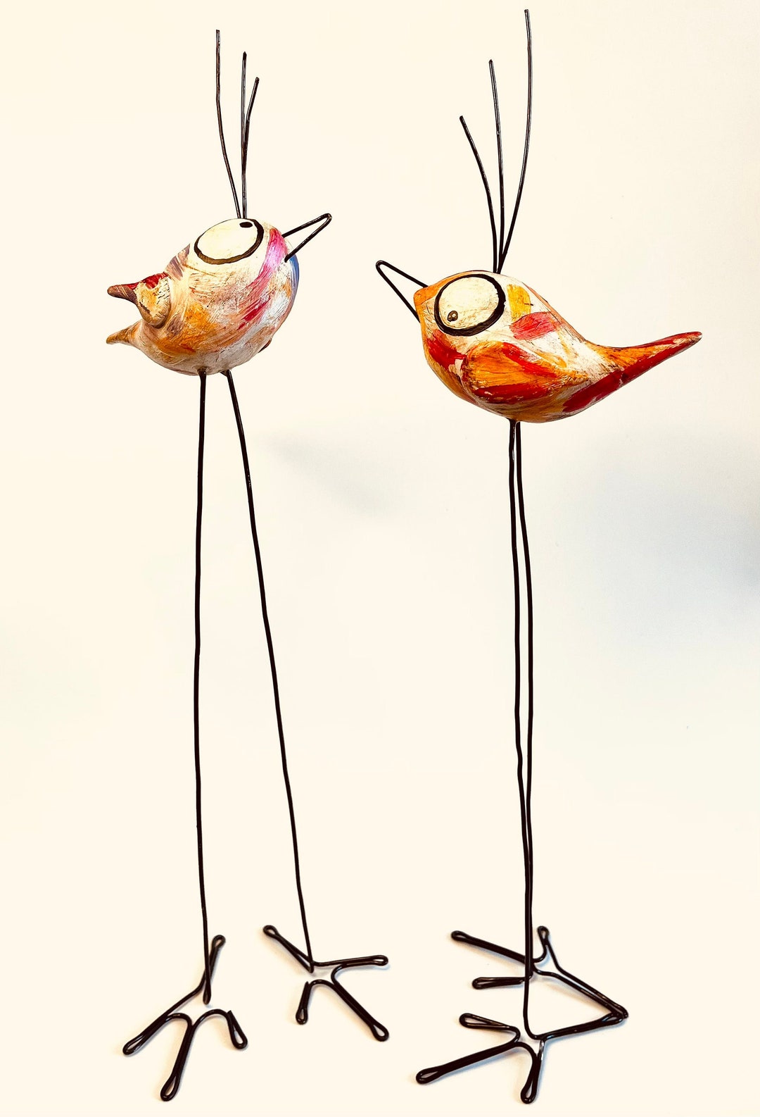 Long-legged Birds. Porcelain and Wire Birds. Bird Sculpture. Pair of ...