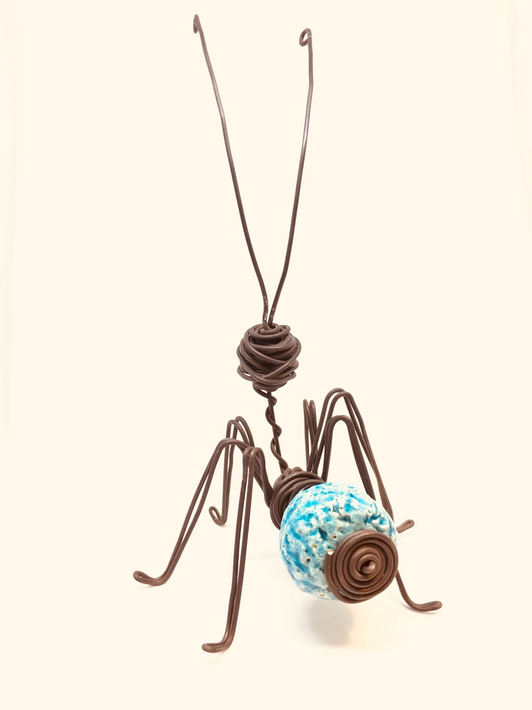 Blue Ant on Wire and Ceramic. Wire Bug. Barcelona Ornament. Wire and ...