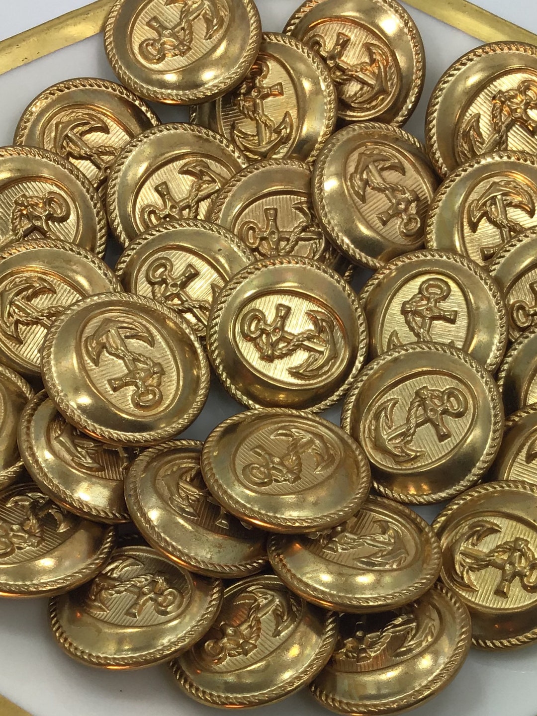 QUALITY 7/8 Anchor Embossed Gold Metal Shank Buttons ITALIAN Vintage ...