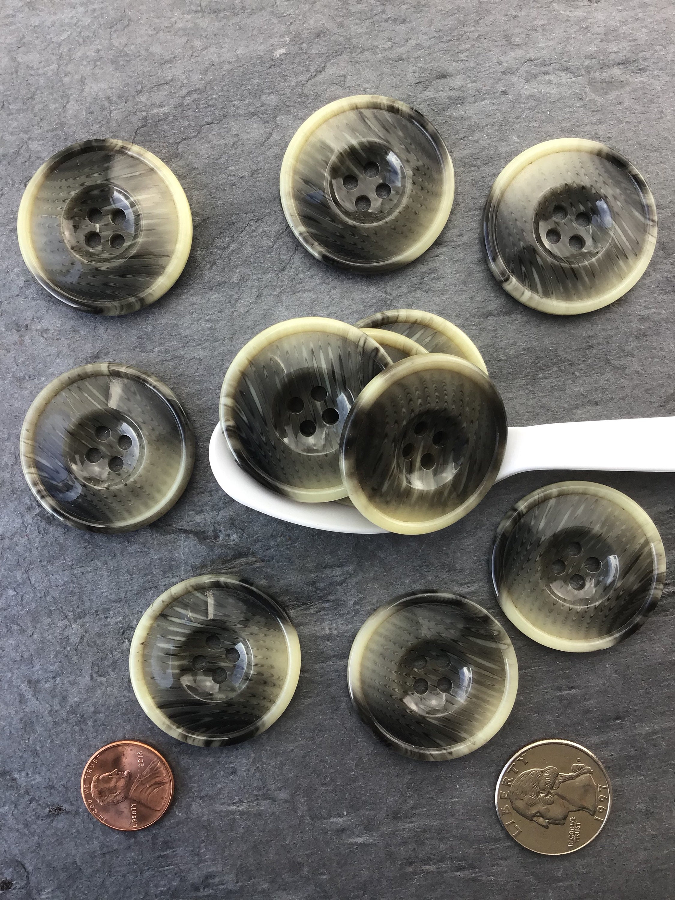 ITALIAN Ivory Grey Buttons 35mm 4 Hole Vintage Sewing Button for ...