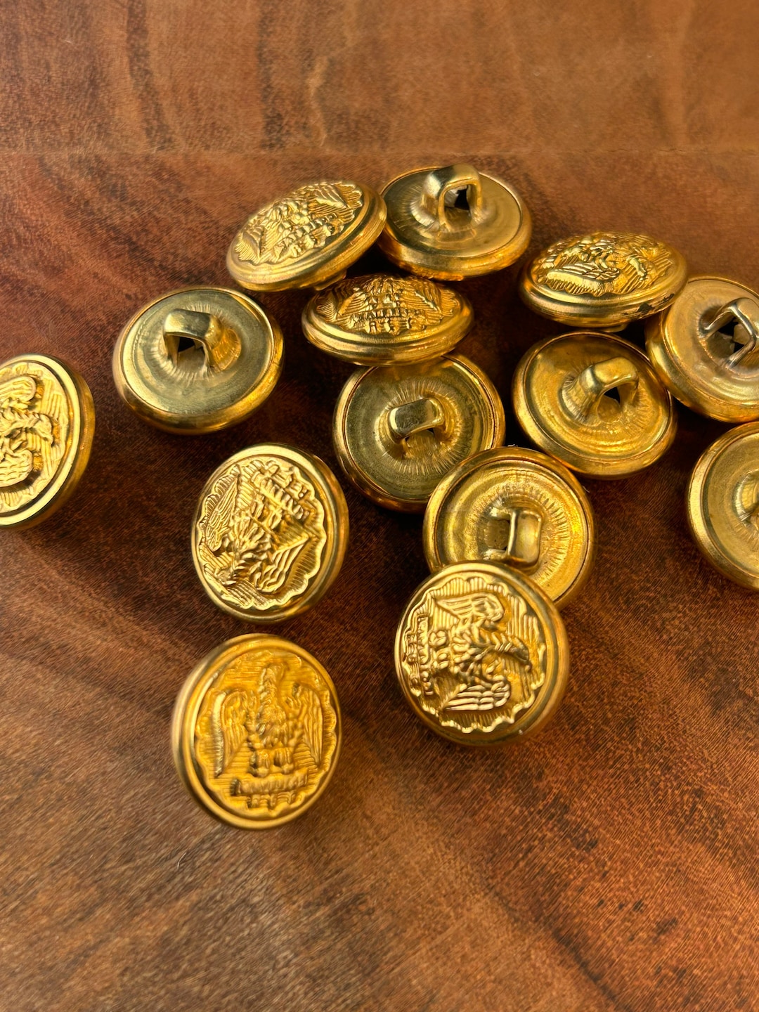 GOLD Eagle EMBOSSED METAL Buttons 14mm Vintage Gold Metal Shank Buttons ...