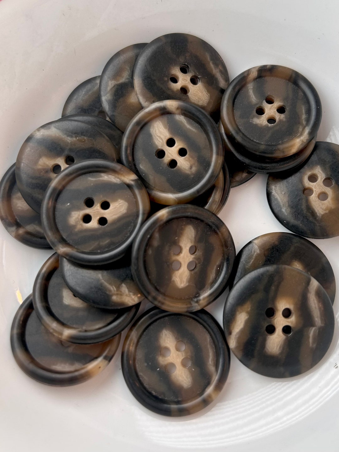 Italian BROWN TAN 4 Hole Buttons 1-1/8" (28mm) Multi Brown Two Tone ...