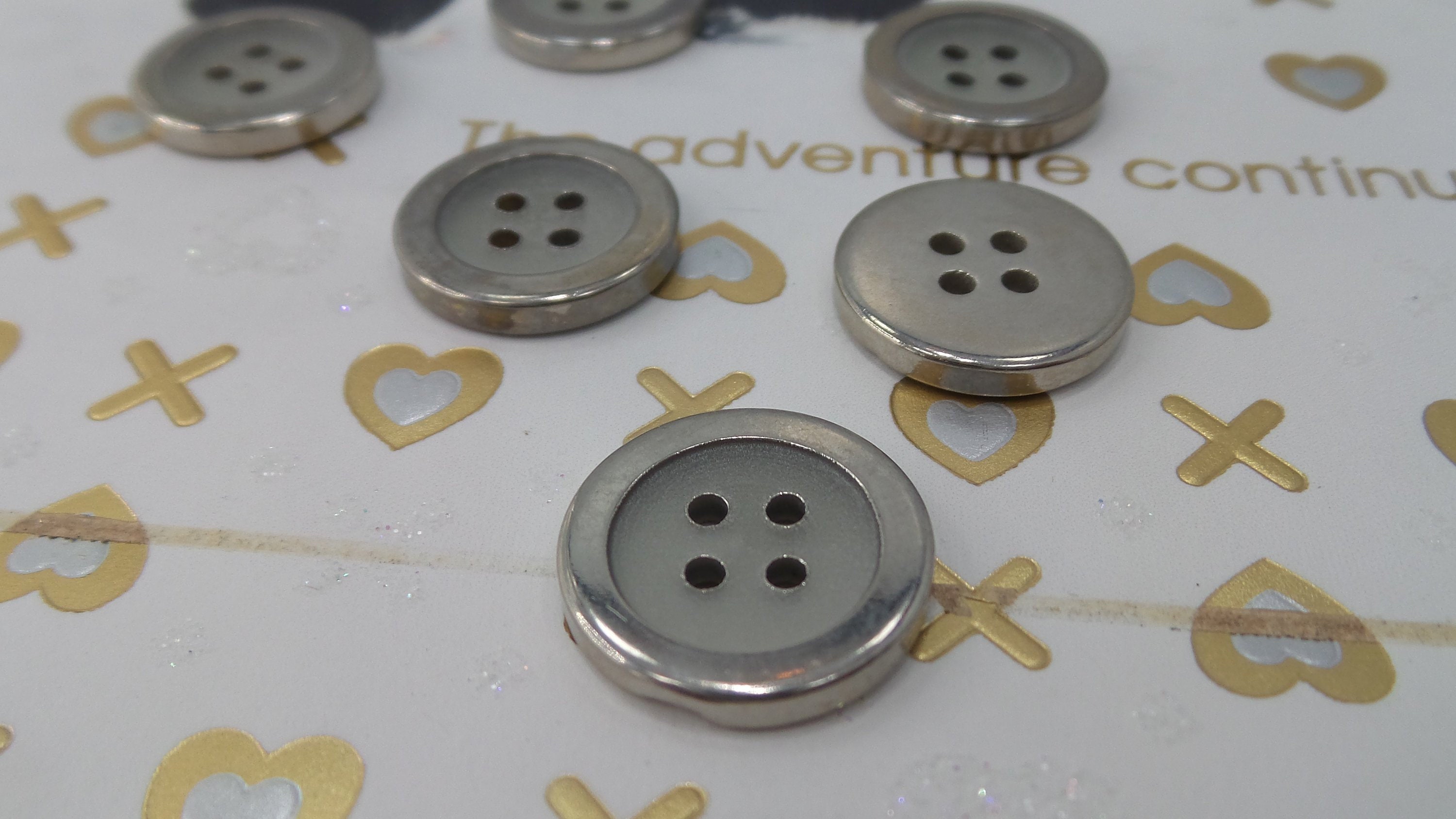 4 Hole SILVER Rim Metal Buttons 3/4" VINTAGE Metal Buttons for Clothing ...