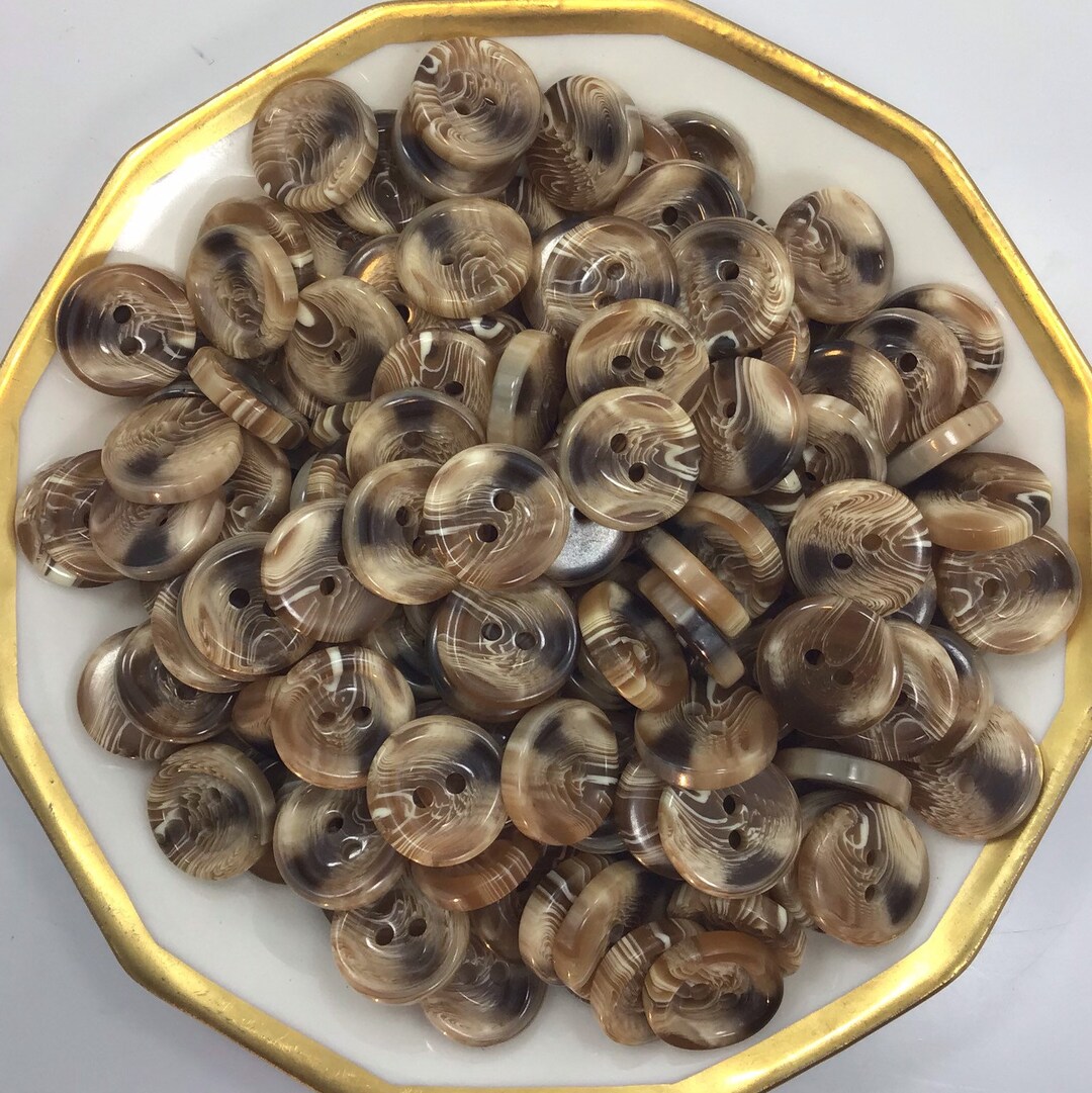 2 Hole Marble Buttons 5/8" Vintage Tan White Buttons for Clothing ...