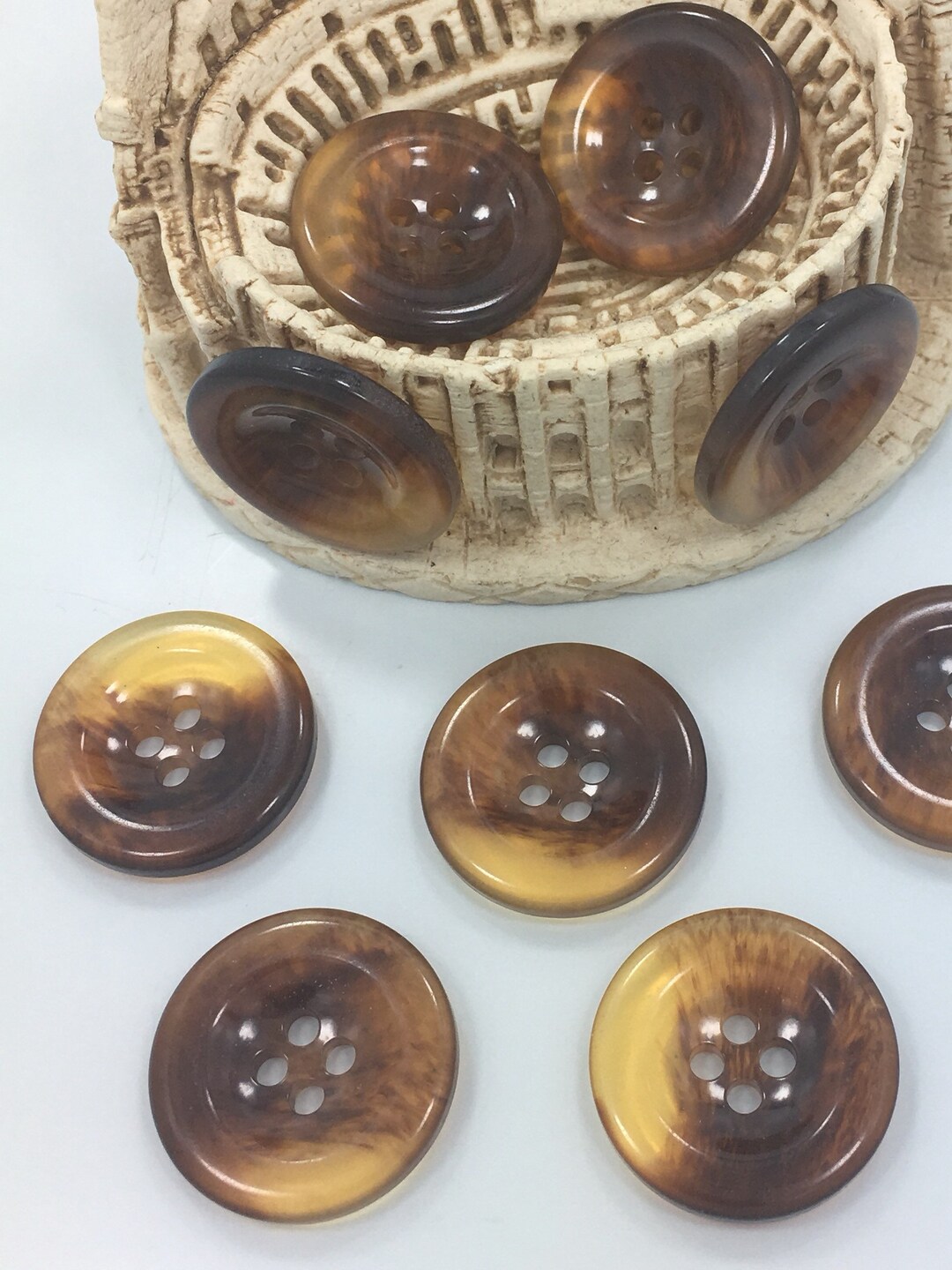 QUALITY 7/8" Clear Dark Amber Buttons ITALIAN Vintage Sewing Button for ...