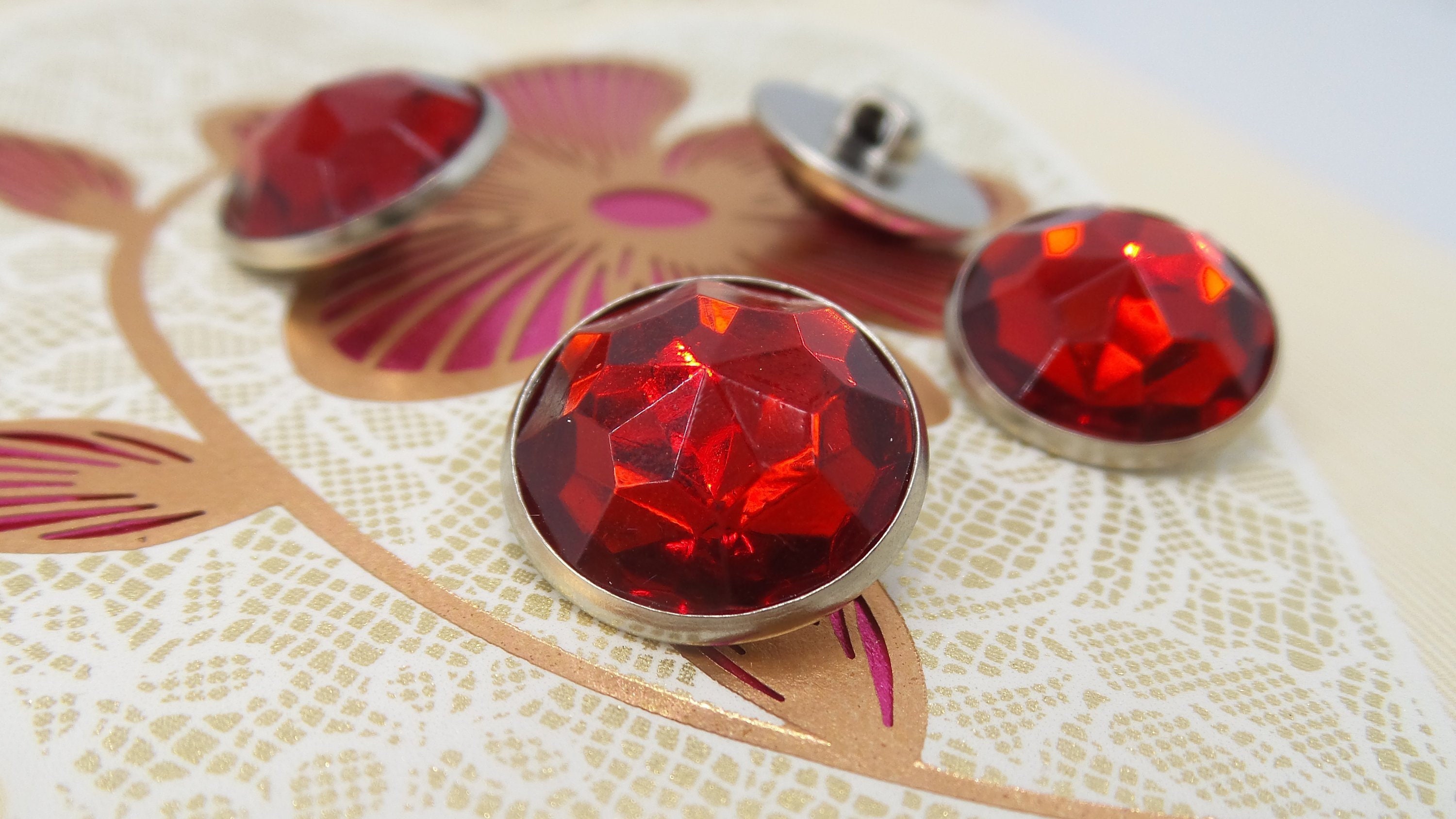 RED GEM SILVER Buttons 3/4 Vintage Shank Metal Buttons | Etsy