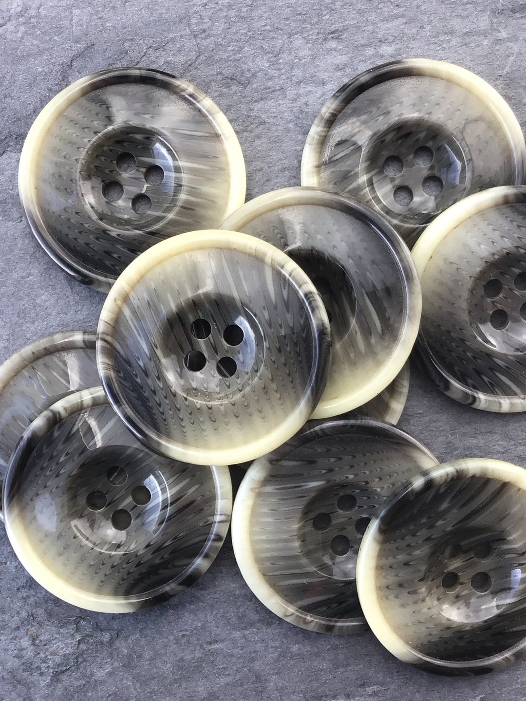 ITALIAN Ivory Grey Buttons 35mm 4 Hole Vintage Sewing Button for ...