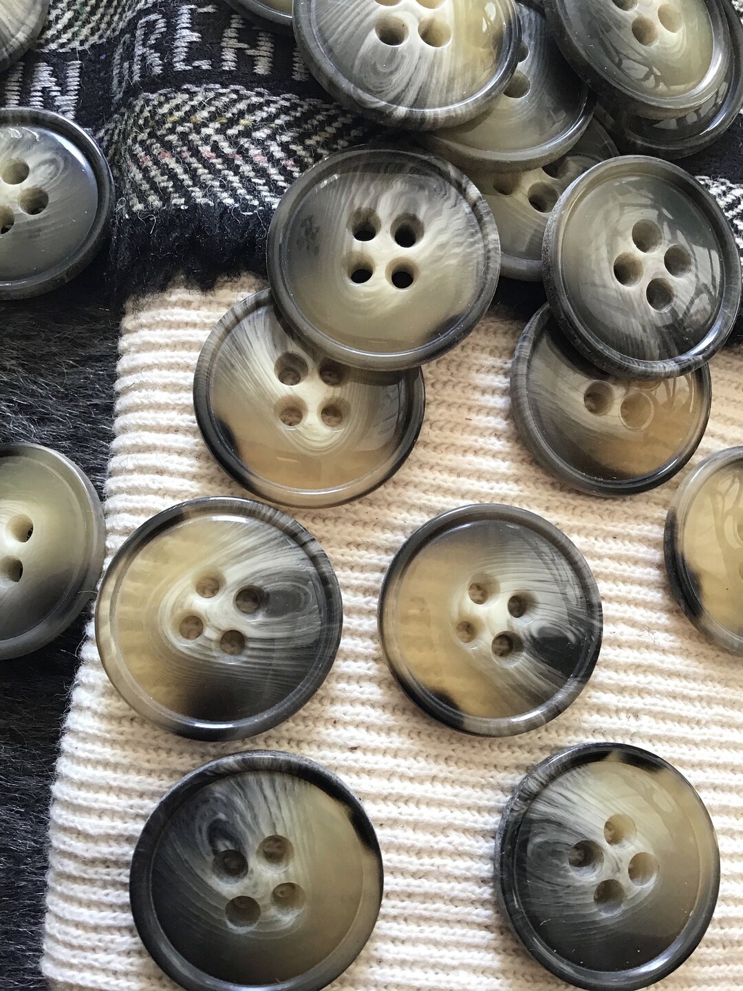 ITALIAN Taupe Grey Clear SWIRL Buttons VINTAGE 4 Hole Buttons for ...