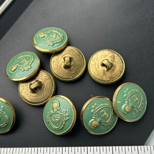 GOLD Embossed Green Metal BUTTONS 7/8" Vintage Shield Shank Buttons for ...