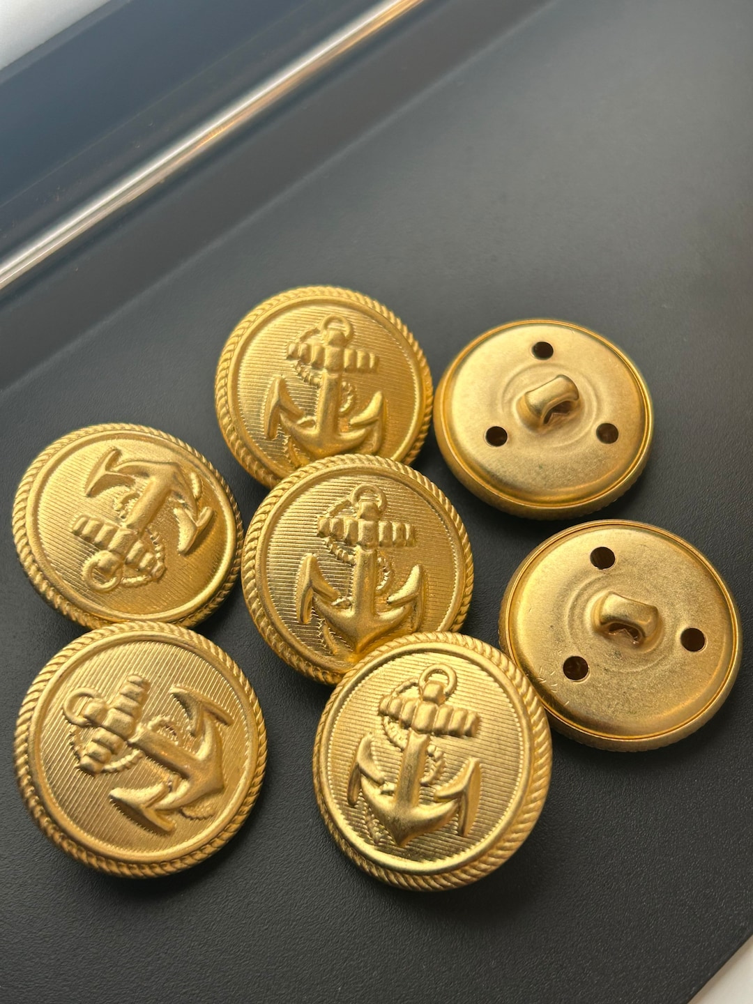 1” GOLD ANCHOR EMBOSSED Metal Buttons 25mm Matte Gold Metal Shank ...