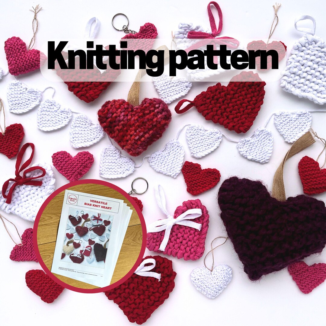 Bias Knit Heart Pattern: Beginner-friendly Ornament, Pocket Hug ...