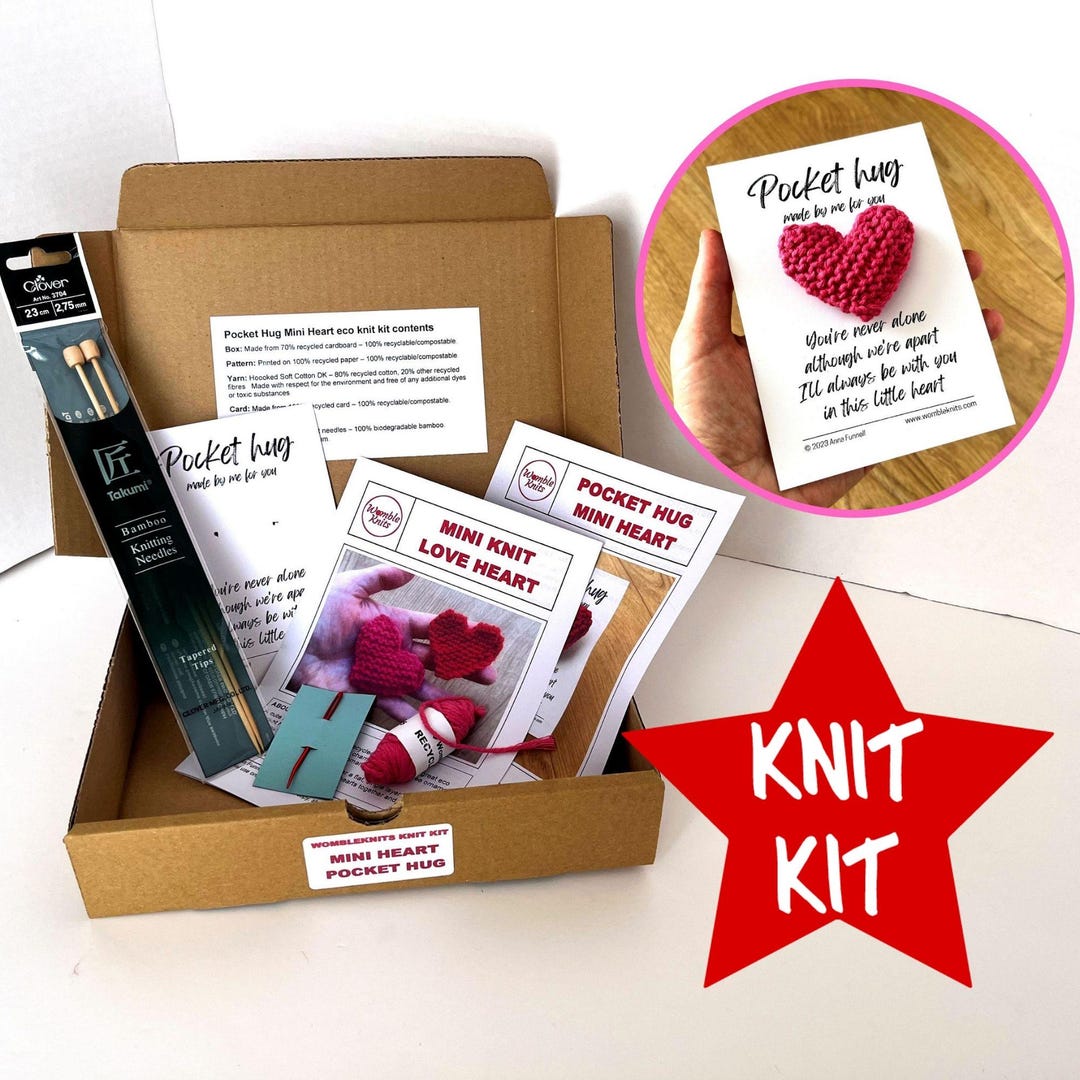Pocket Hug Knit Kit: DIY Recycled Cotton Mini Heart - Long Distance ...
