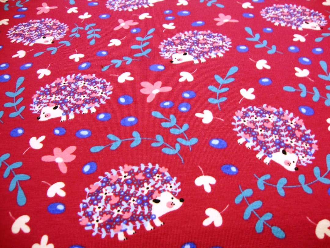 1 M/25.95 Euro Sweat French Terry Sweat Ida Hedgehog and Flowers on ...