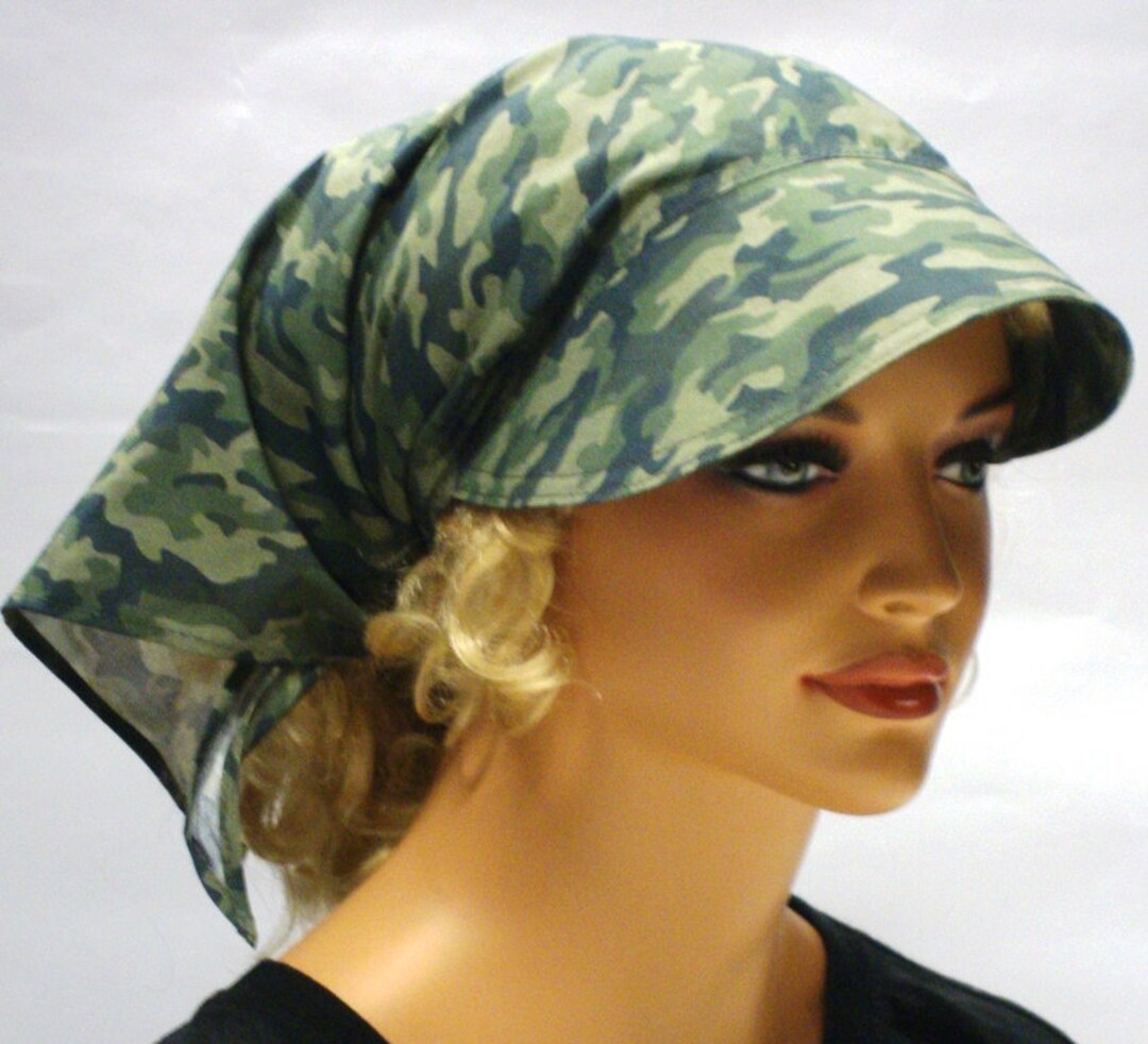 Kopftuch mit Schirm Sommerhut Chemo Cabriotuch Alopezie Tarnfarbe ...