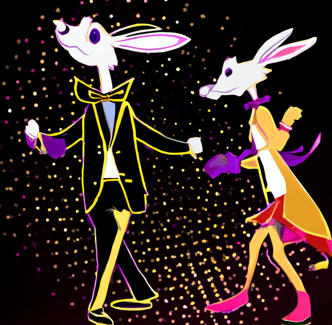 Giclee Art Print of Rabbits Dancing at Night , Archival Paper .wall ...