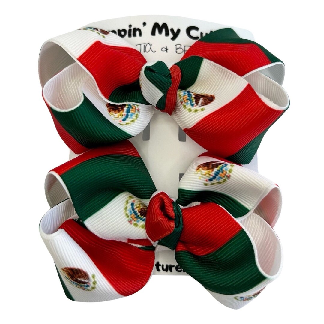 Mexico Flag Hair Bow Set | Mexican Flag Clips & Barrettes | Heritage ...