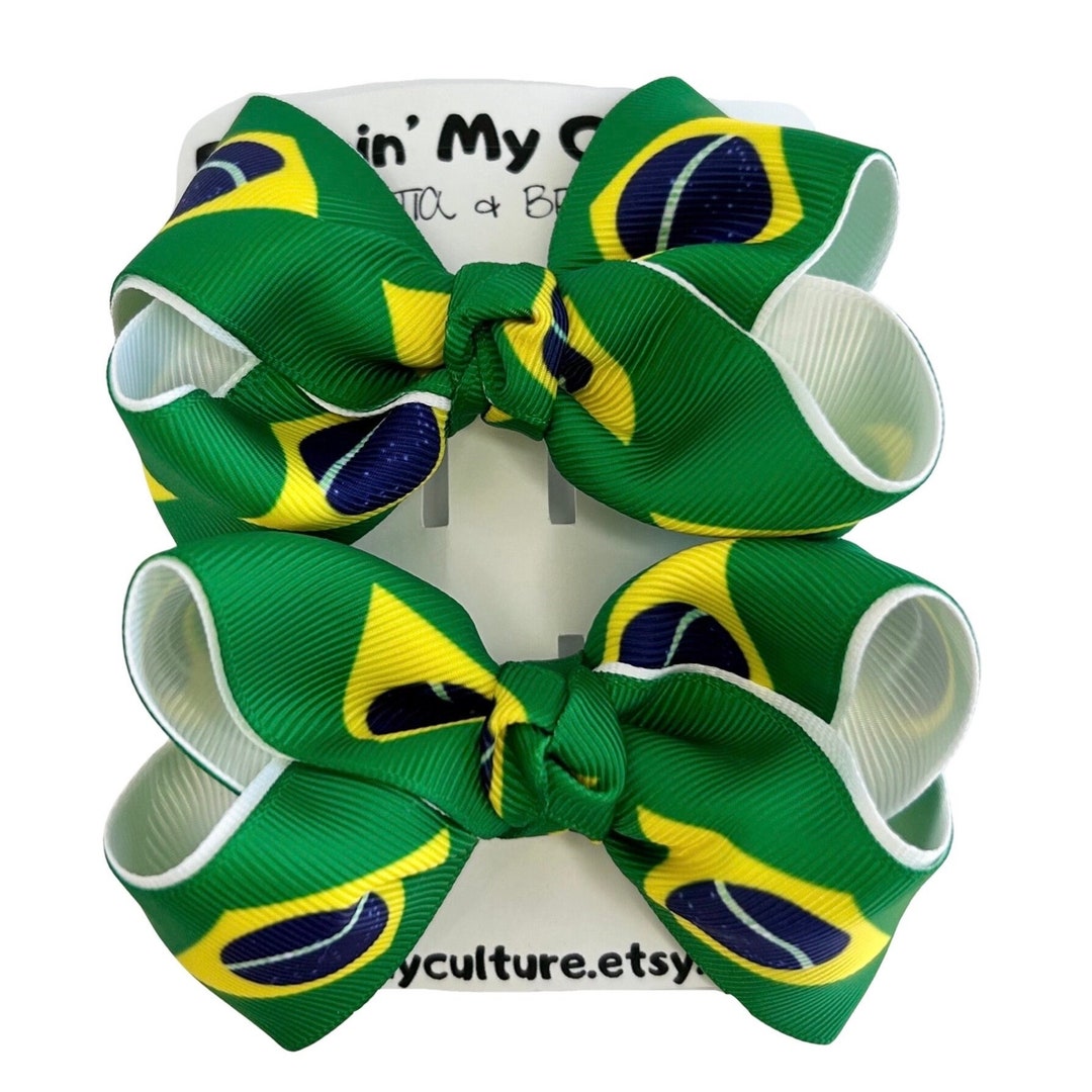 Brazil Flag Hair Bows: 3.5" Boutique Barrettes - Etsy