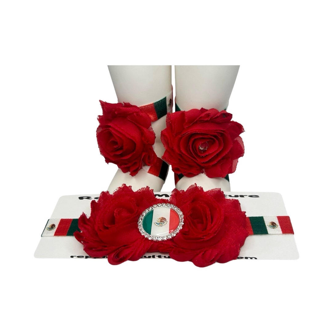 Mexico Flag Baby Headband and Barefoot Sandals | Cultural Pride - Etsy
