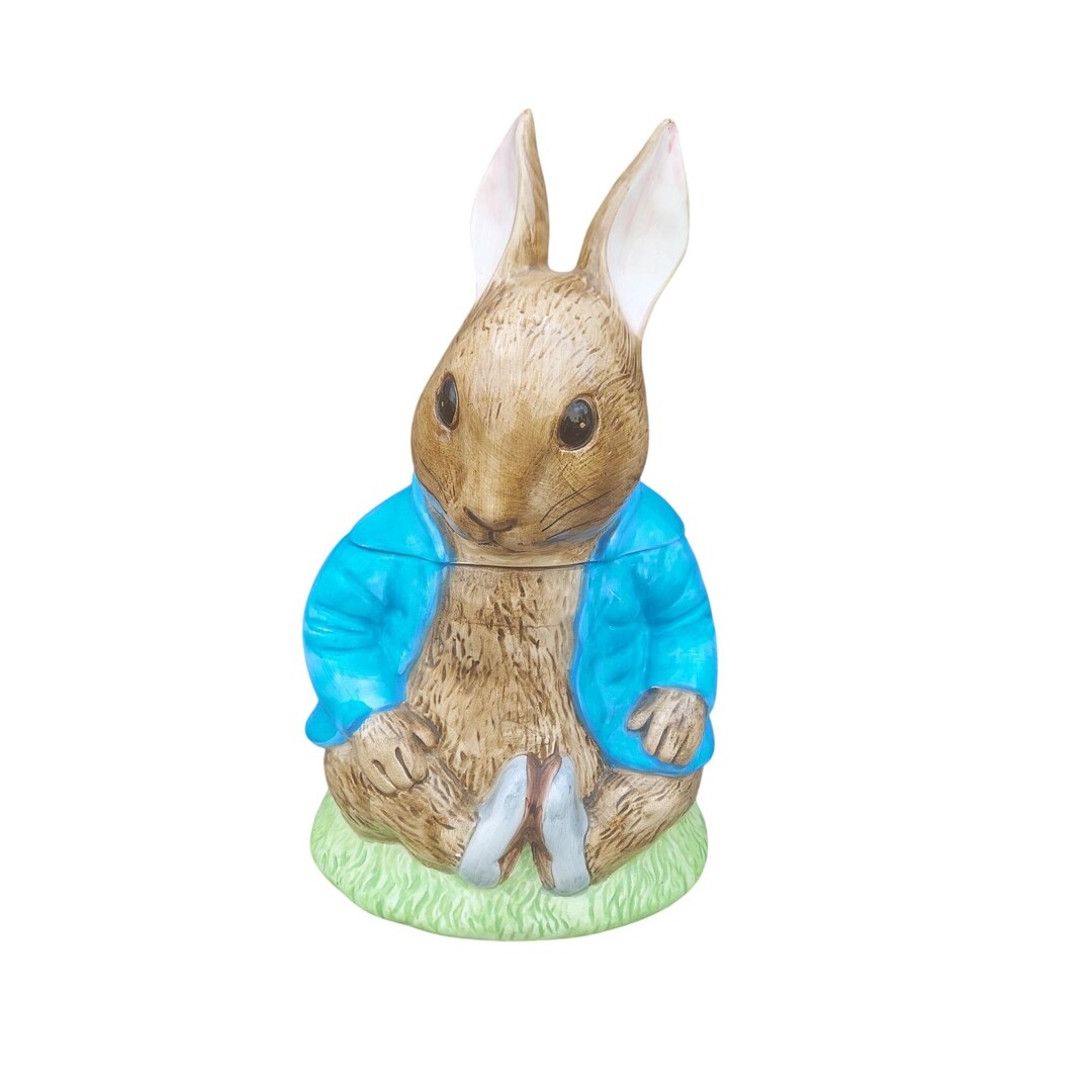 Vtg 13" Peter Rabbit Cookie Jar Hand-painted Blue Coat Grass - Etsy