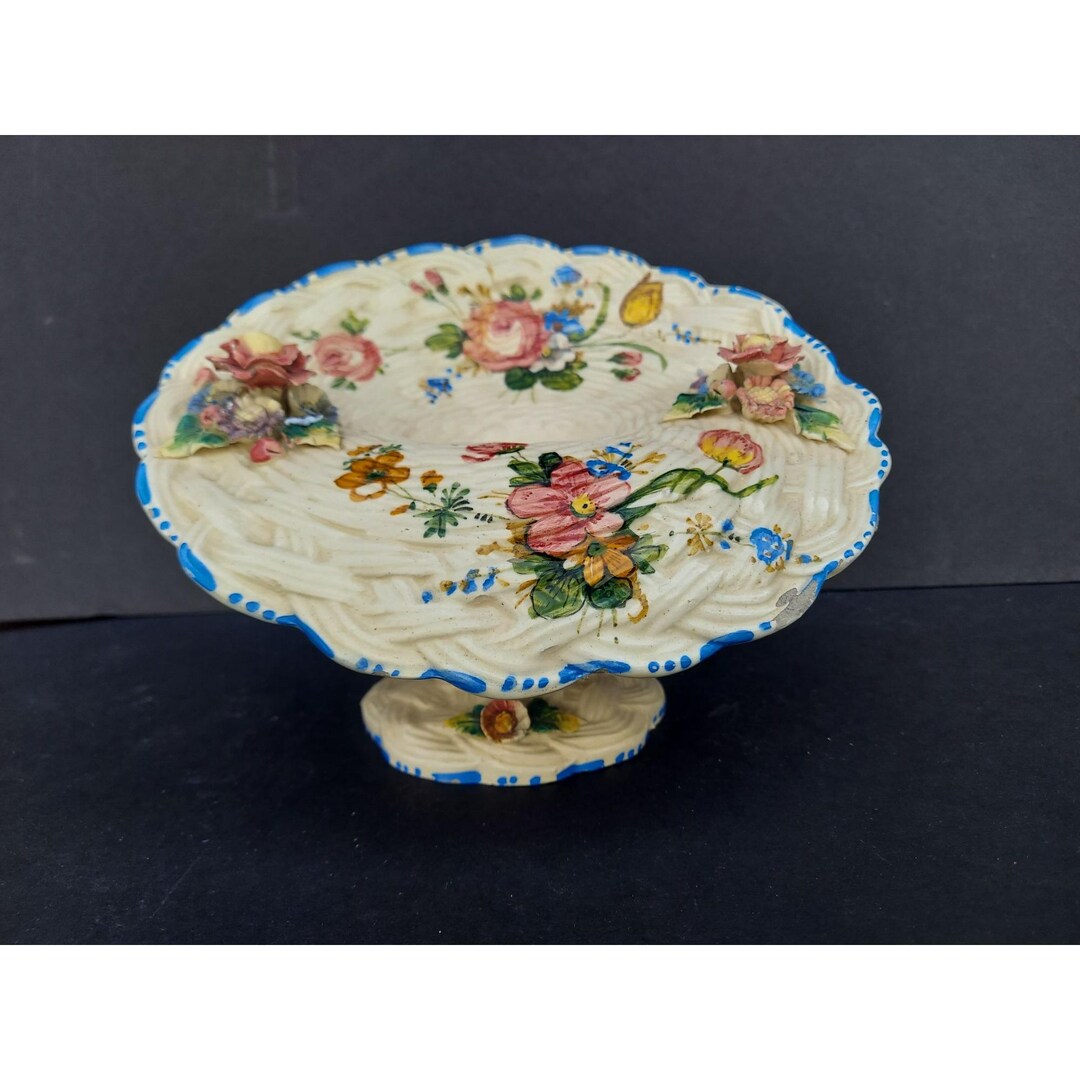 Vintage Made in Italy Pottery Basket W/ Applied Flowers ****READ**** - Etsy