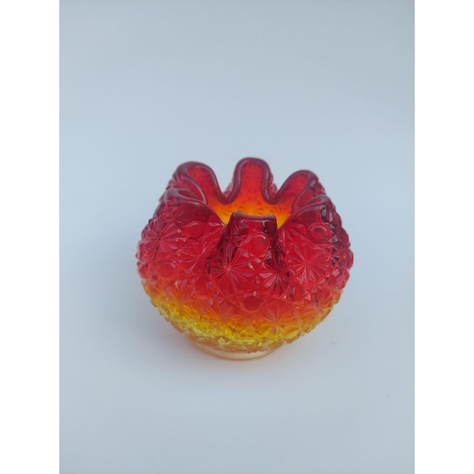 L E Smith Glass Amberina Daisy & Button Crimped Rose Bowl Vase - Etsy