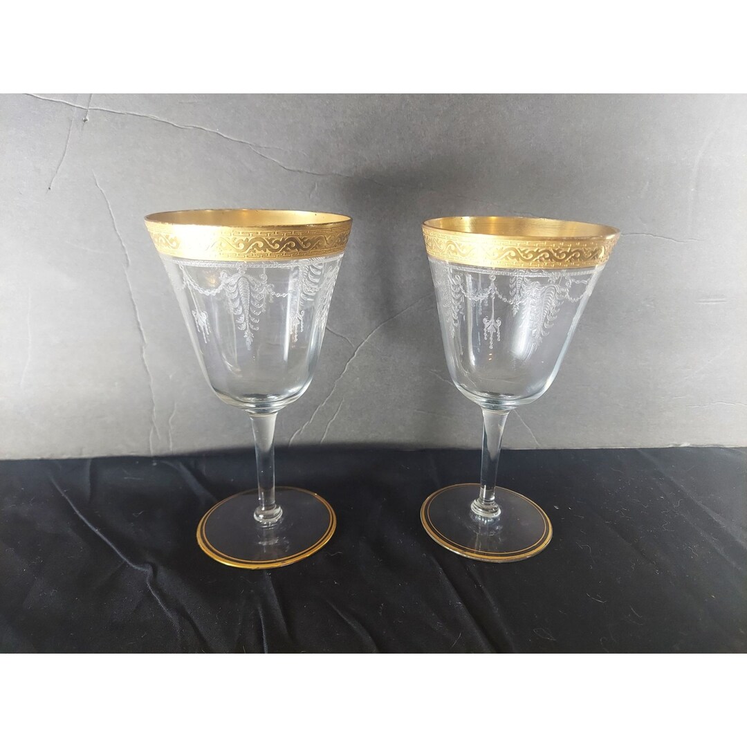 2 Cambridge 702 Etch Gold Encrusted Water Goblets 8 Oz - Etsy