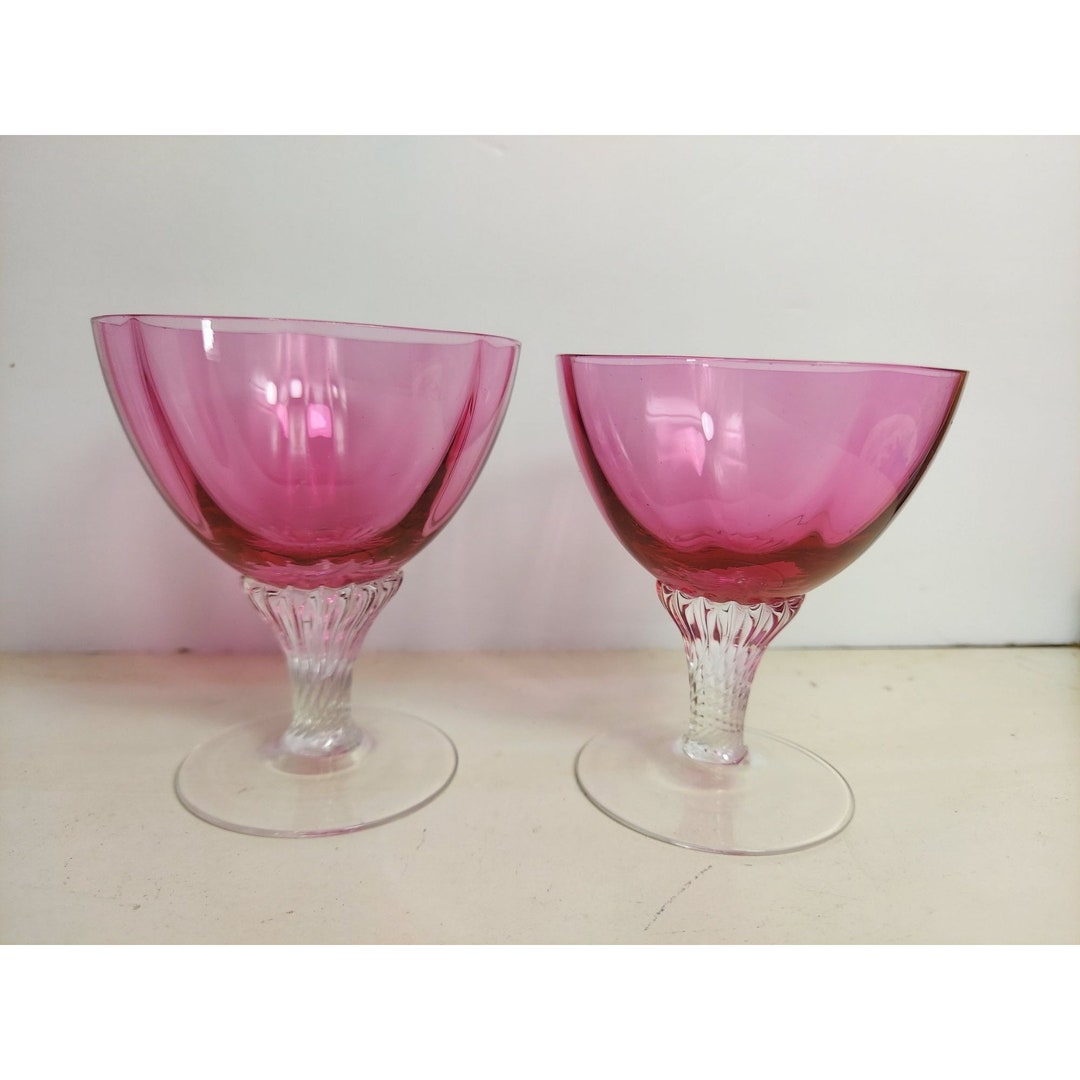 2 George Borgfeldt Lisa Cranberry Optic Liquor Cocktail Stems - Etsy