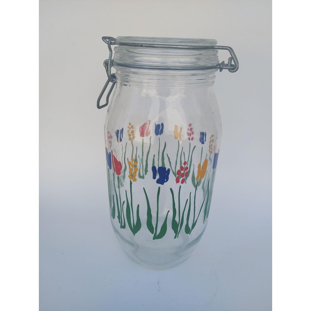 ARC France Glass 2 L Canister With Floral Design - Etsy