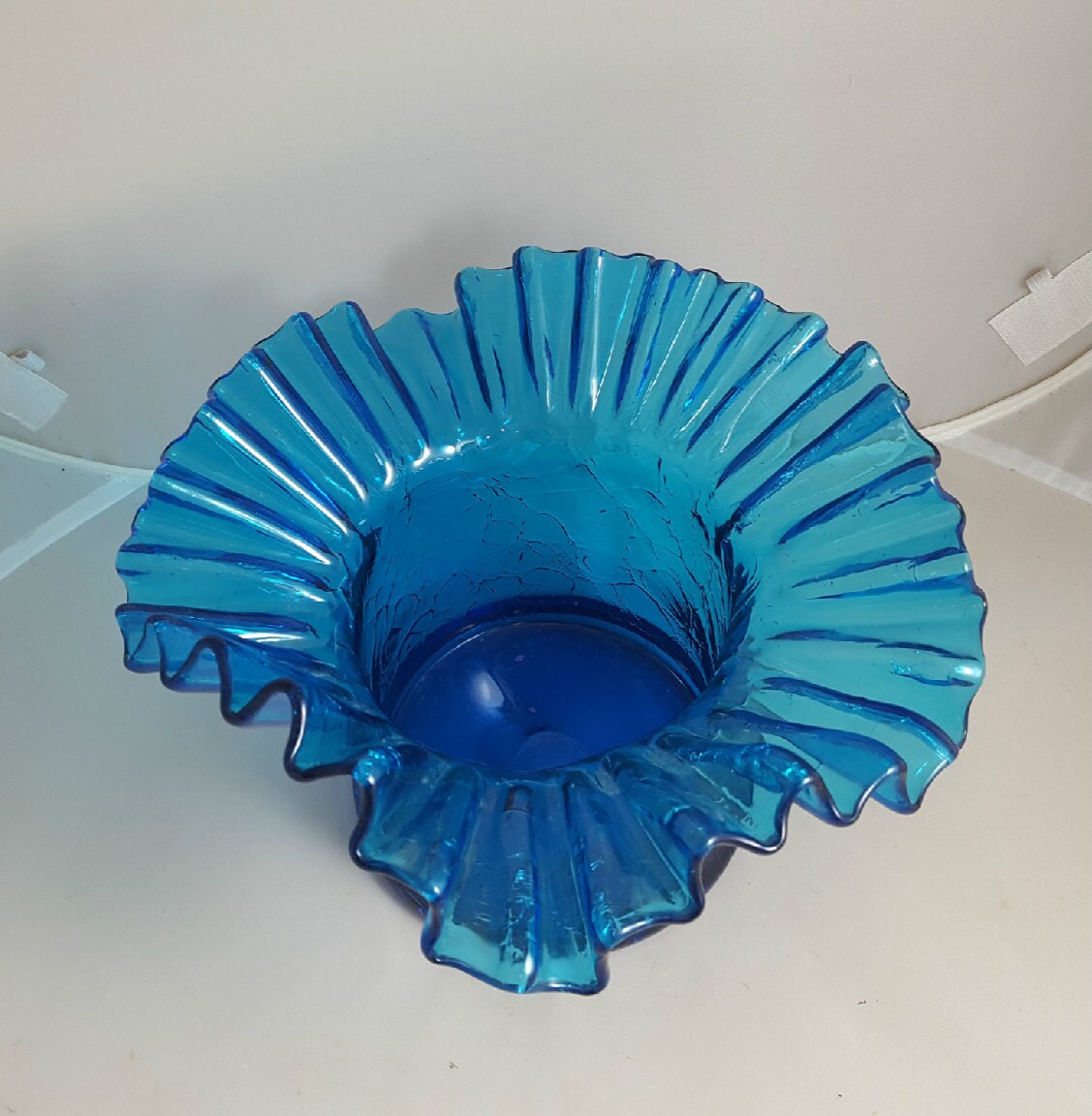 Vintage 60s Ruffled Top Blenko Blue Crackle Glass Vase - Etsy