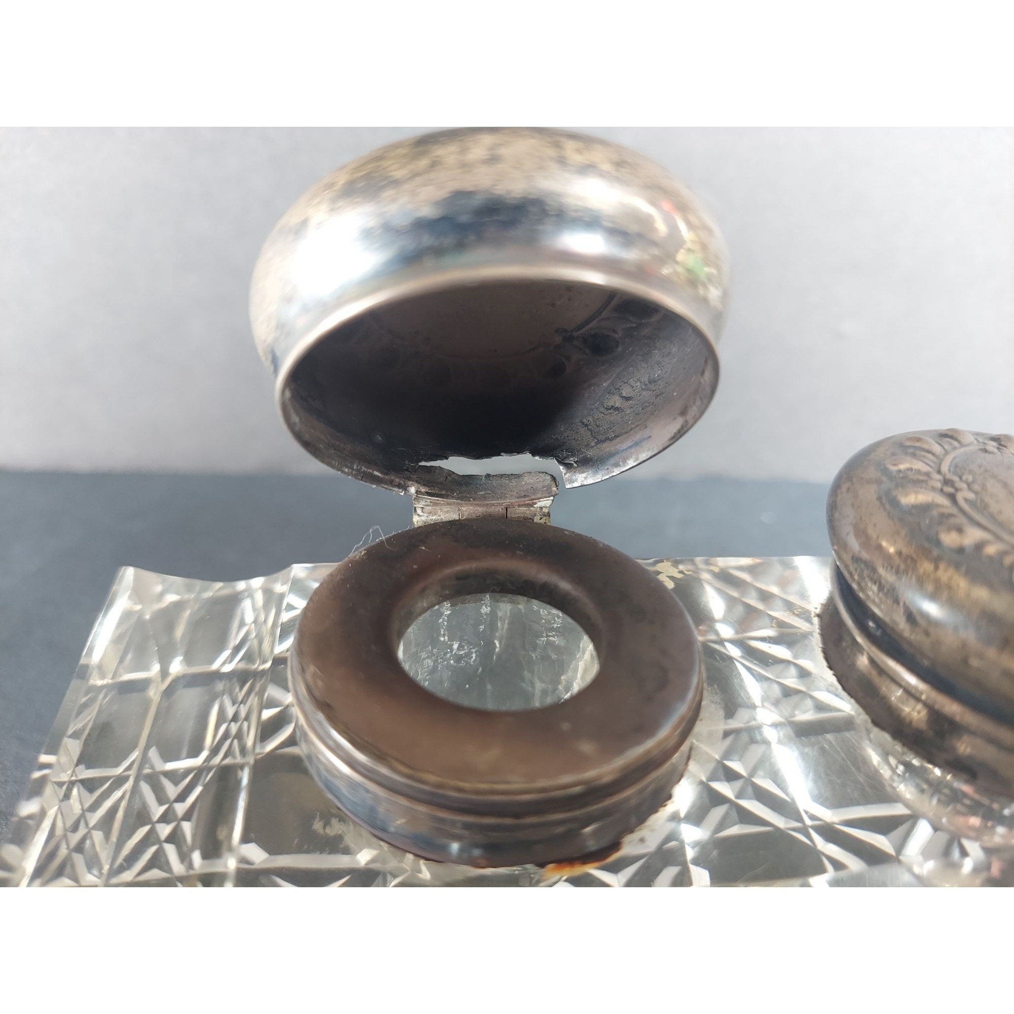Antique Cut Crystal & Silverplate Inkwell - Etsy