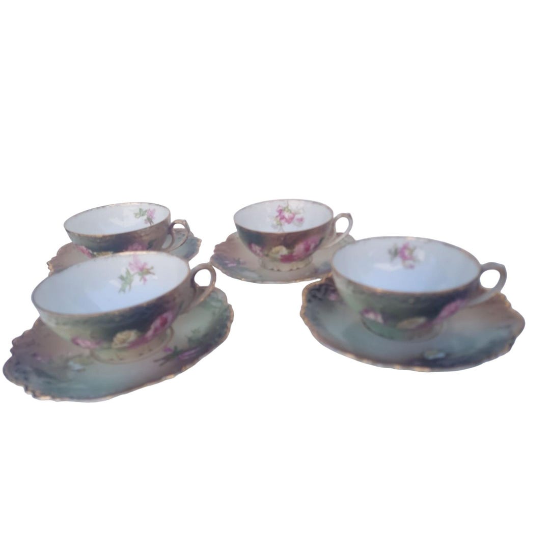 M Z Austria Porcelain Tea Cups & Saucers Set of 4 Floral Design - Etsy