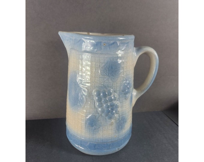 Vintage North Star Pottery Blue Salt Glaze Pitcher Grapes & - Etsy